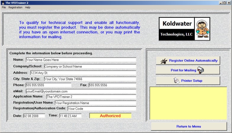Koldwater Technical Training Software Reg Help
